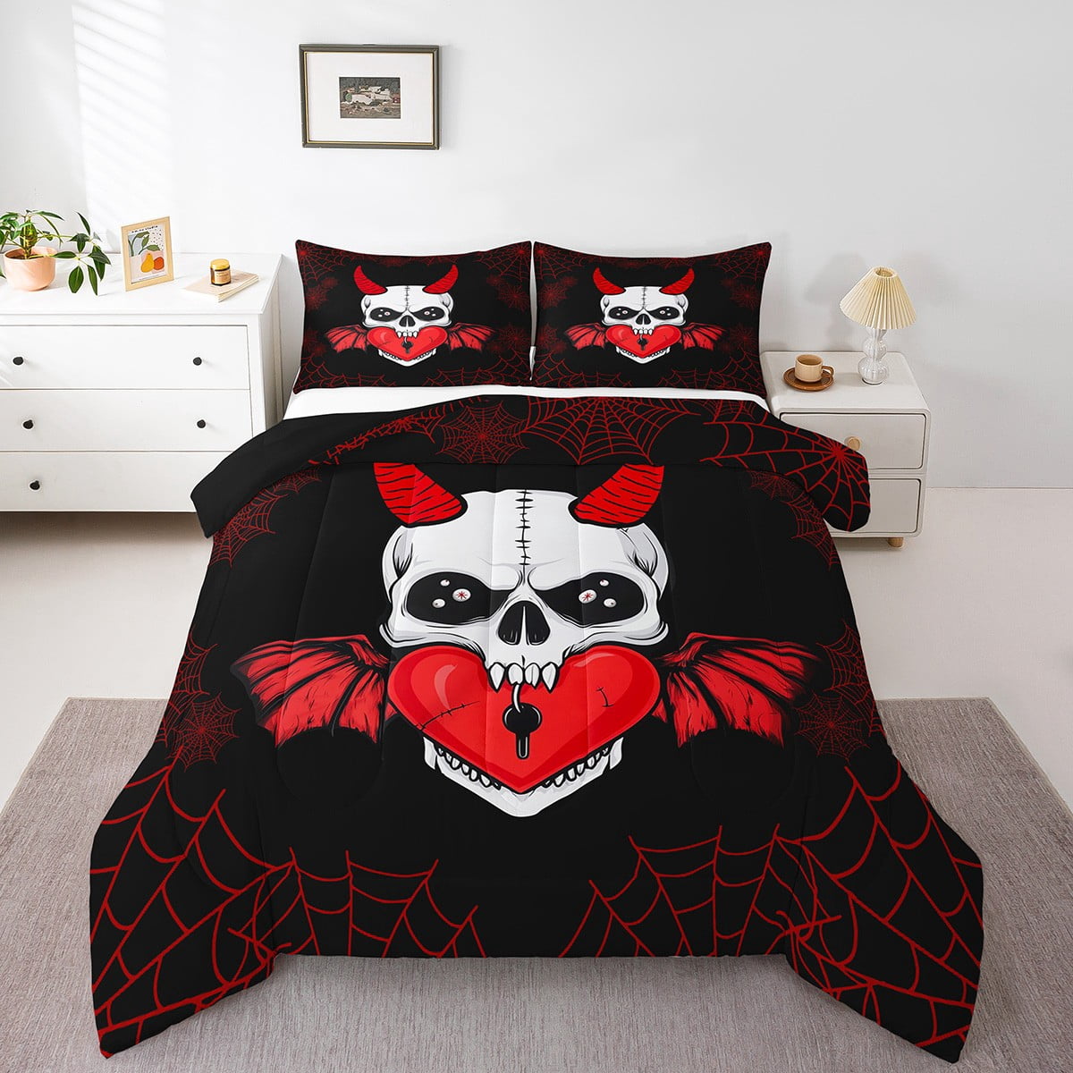 Halloween Decor Bedding Comforter Sets Twin Size Sugar Skull Skeleton ...