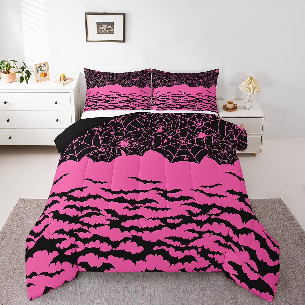 Erosebridal Halloween Decorations Comforter Set Full Size,Pink Black ...