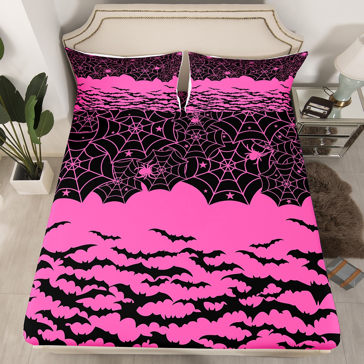 Erosebridal Halloween Decorations Fitted Sheet Full Size,Pink Black ...