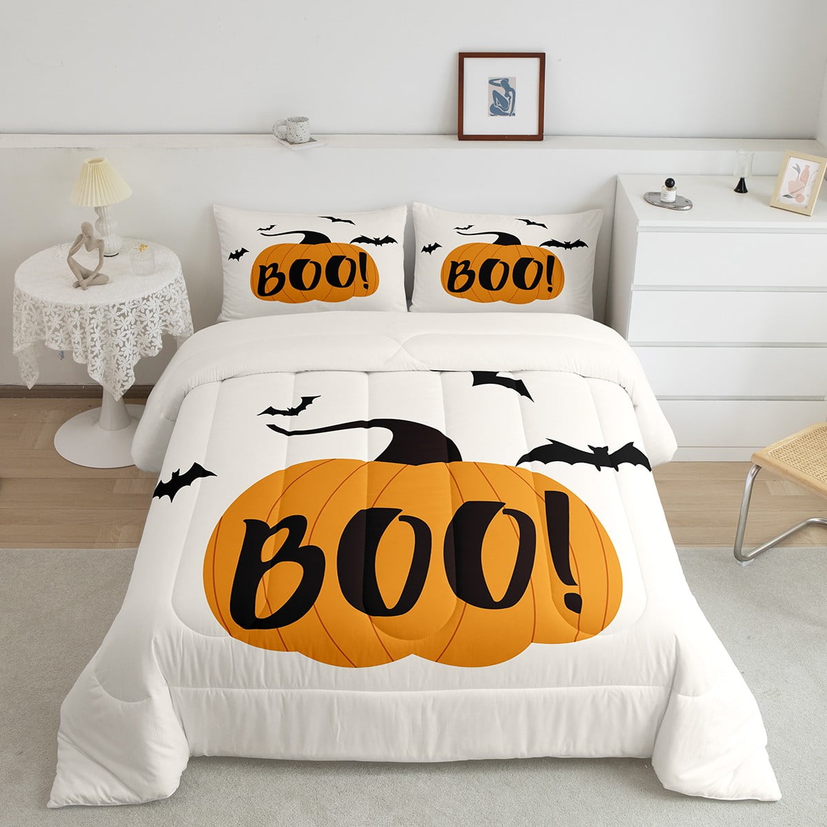 Erosebridal Halloween Pumpkin Comforter Set Halloween Bat Decor Bedding ...