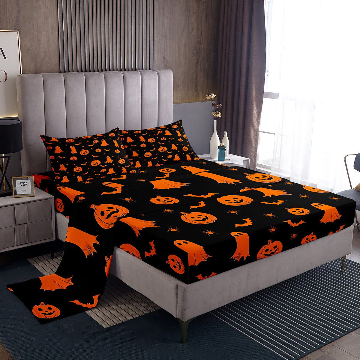 Halloween Pumpkin Sheet Set Full Size Ghost Bat Bed Sheets Set Spider ...