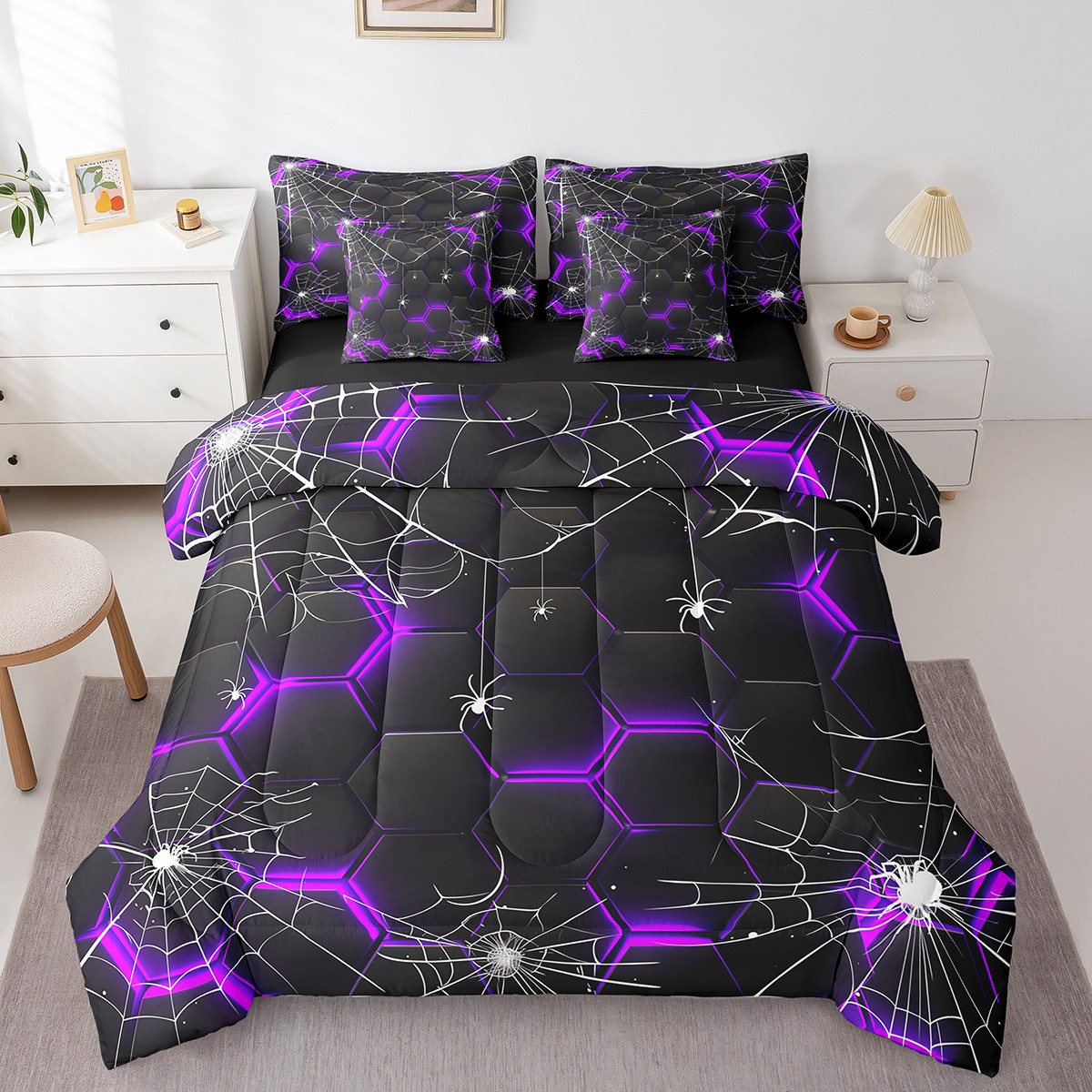 Erosebridal Halloween Purple 7 Piece Comforter Set Queen Bed in a Bag ...