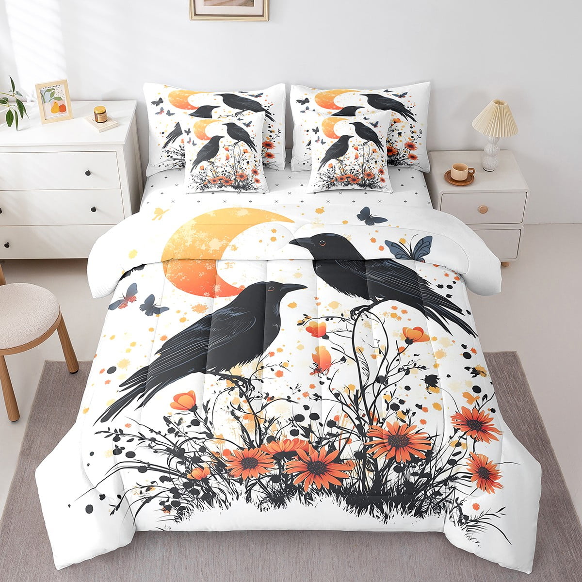Halloween Raven Comforter Set 7 Pieces Bed In A Bag Queen Size, Crow ...