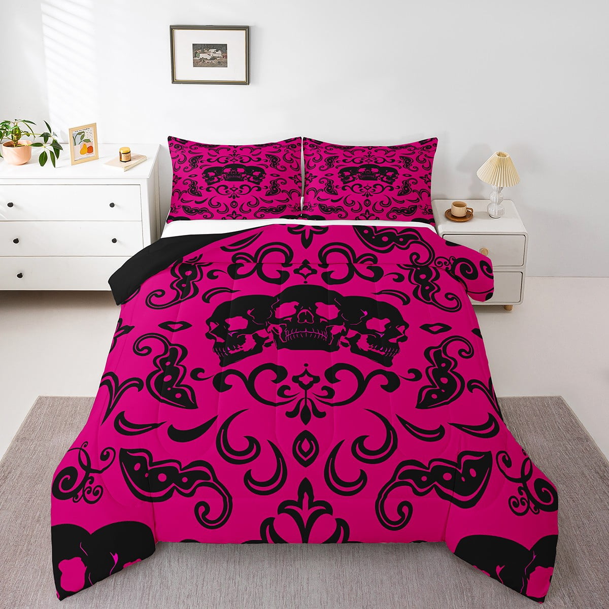 YST Halloween Skull Bedding Set For Girls Twin Retro Baroque Damask ...