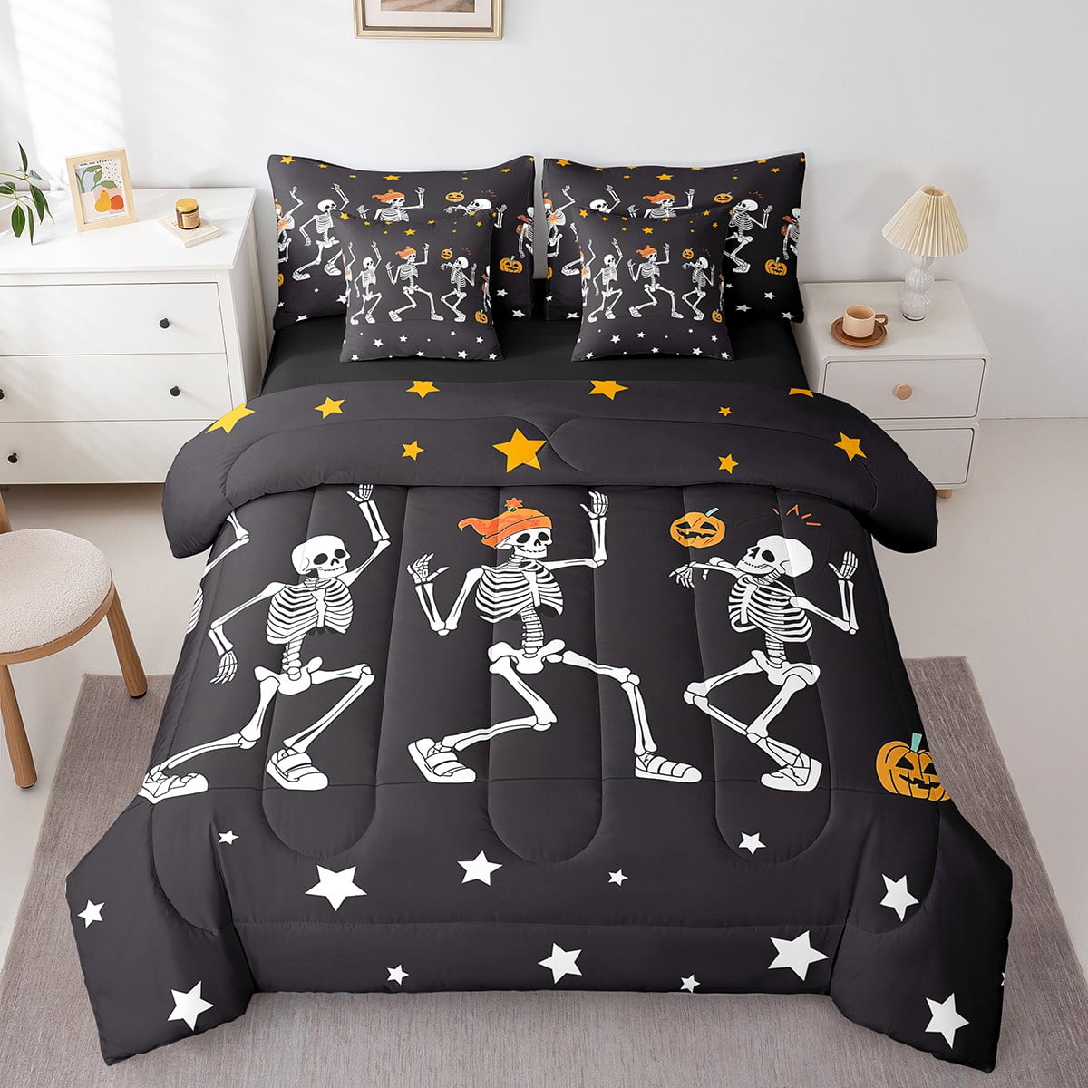Erosebridal Halloween Skull Comforter Set Full Size 7 Piece Bed In A ...