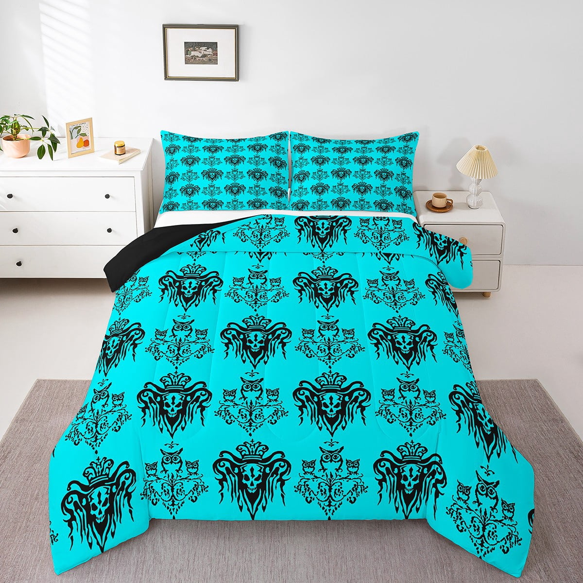 YST Halloween Skull Owl Comforter Set King Size,Gothic Goth Sugar Skull ...