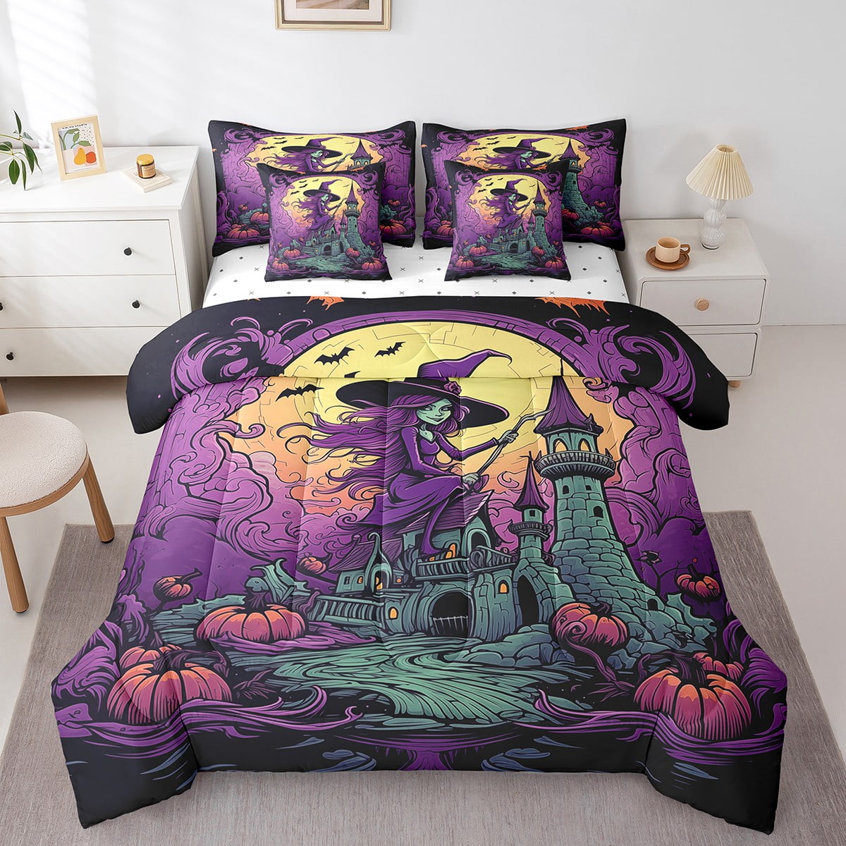 Erosebridal Halloween Theme Bed in a Bag 7 Pieces Magical Witch Bedding ...