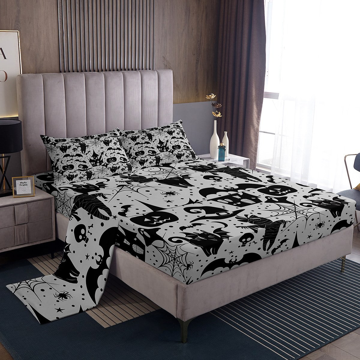 Halloween Twin Bed Sheets Set ,Gothic Bats Ghosts Bedding Set,Starry Sky Sheets,Spider Web Sheet ...