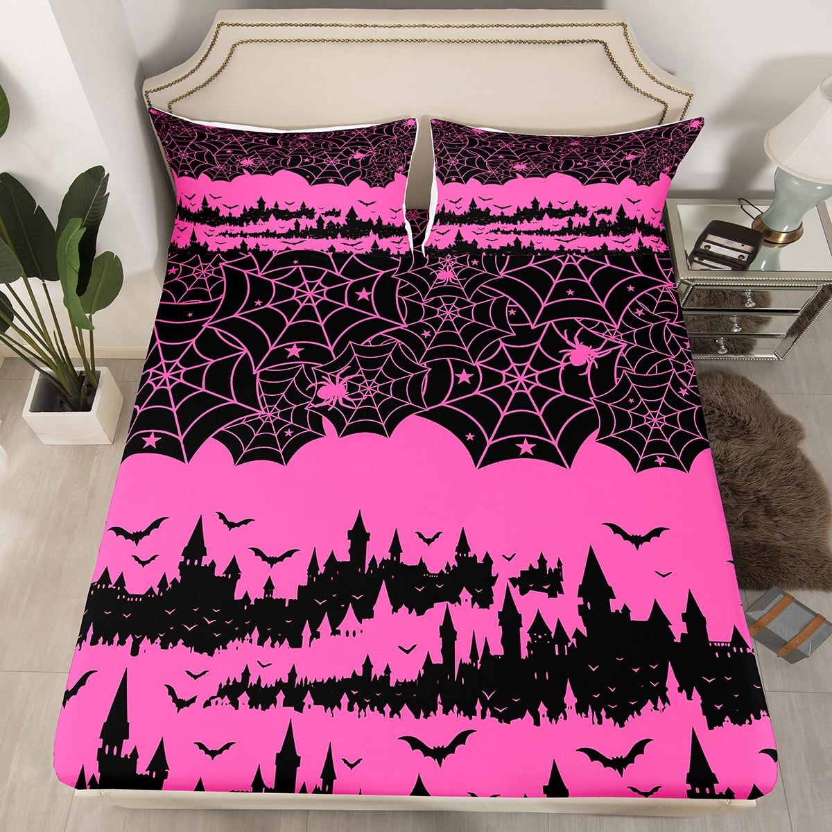 Erosebridal Halloween Twin Bedding Set,Gothic Bats Spider Web Castle ...