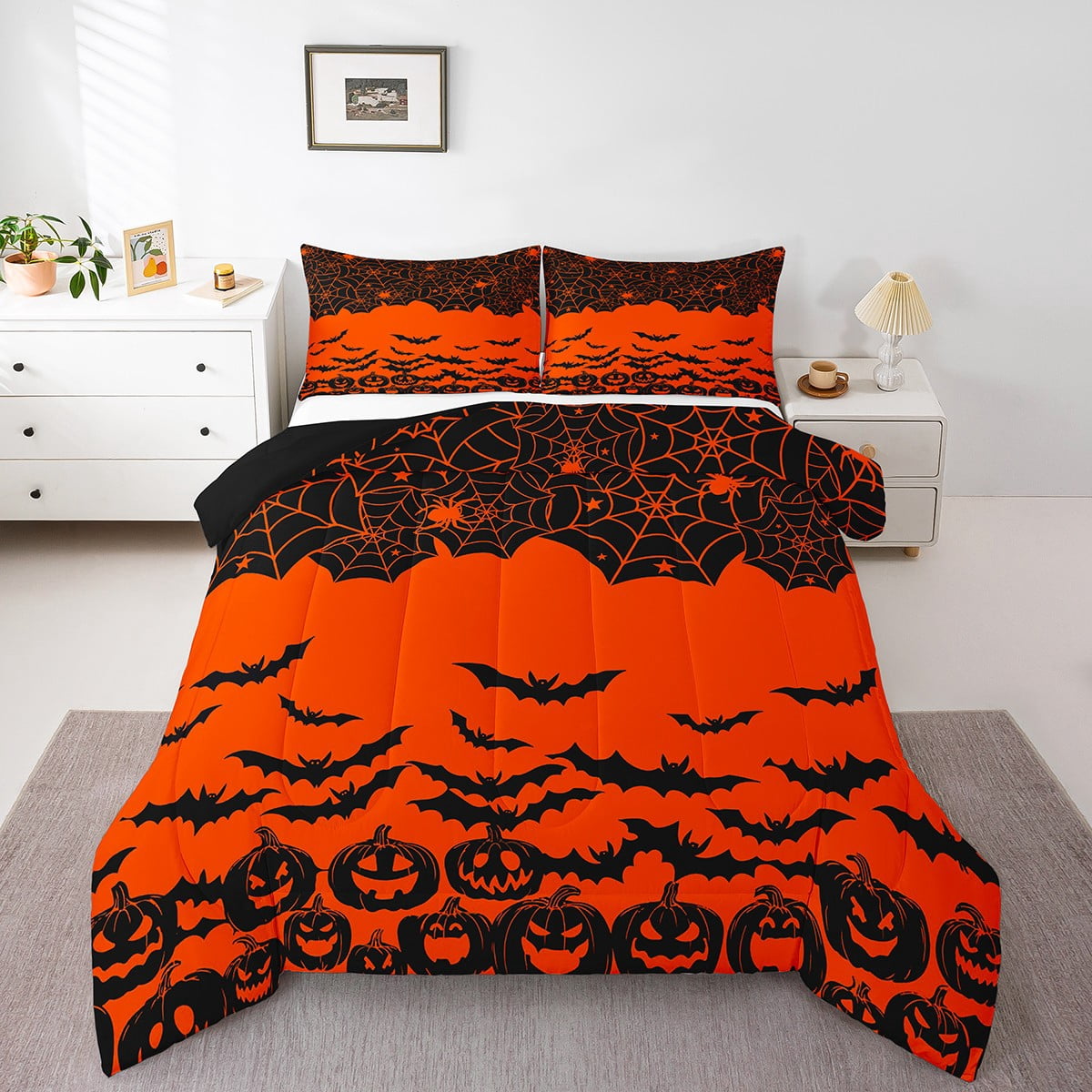 Halloween Twin Size Comforter Set, Spider Nets Festival Breathable ...