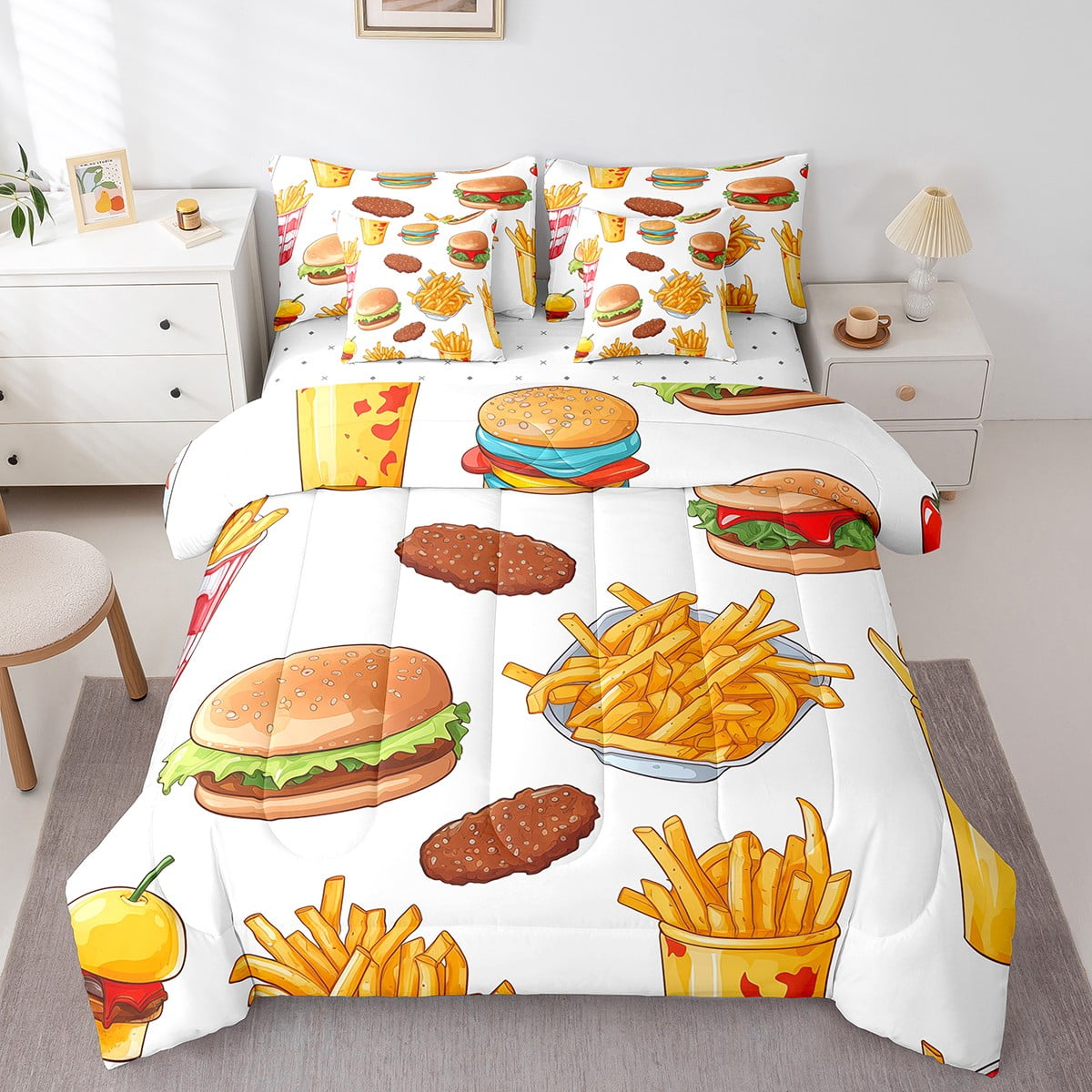 Hamburger Bed In A Bag 7-Piece French Fries Twin Size Comforter Set ...