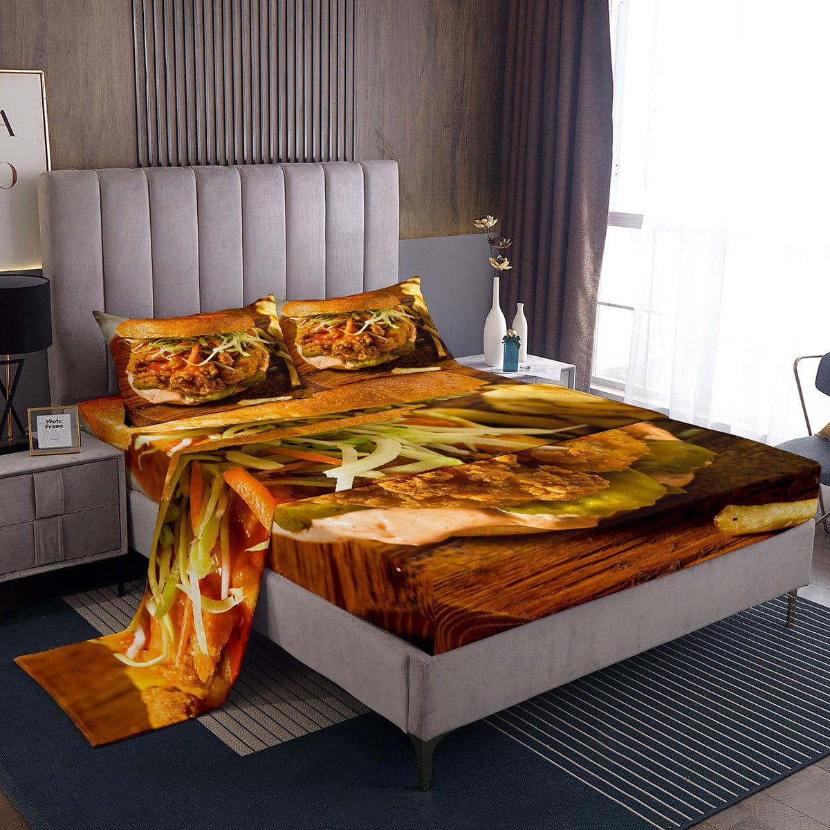 Erosebridal Hamburger Bed Sheets Full,French Fries Sheet Set Adults ...