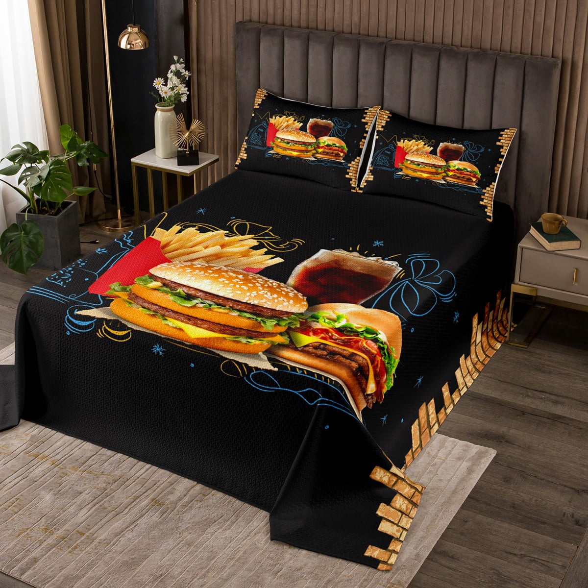 YST Hamburger Bedspread Set King for Boys Girls Kids,French Fries Quilt ...