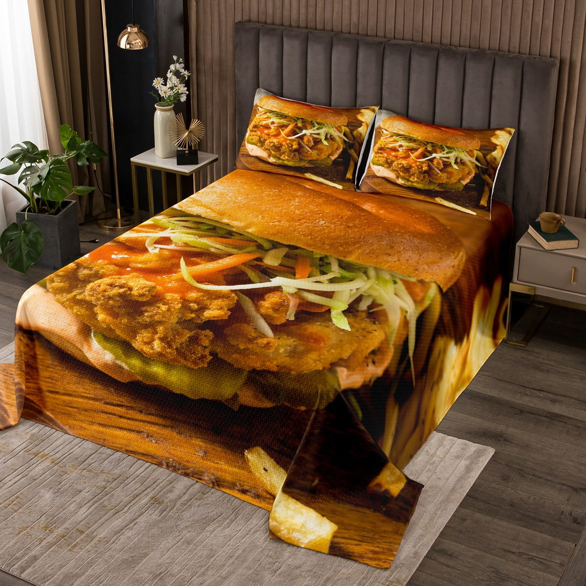 Hamburger Bedspread Set Queen ,French Fries Quilt Set Adults Bedroom ...