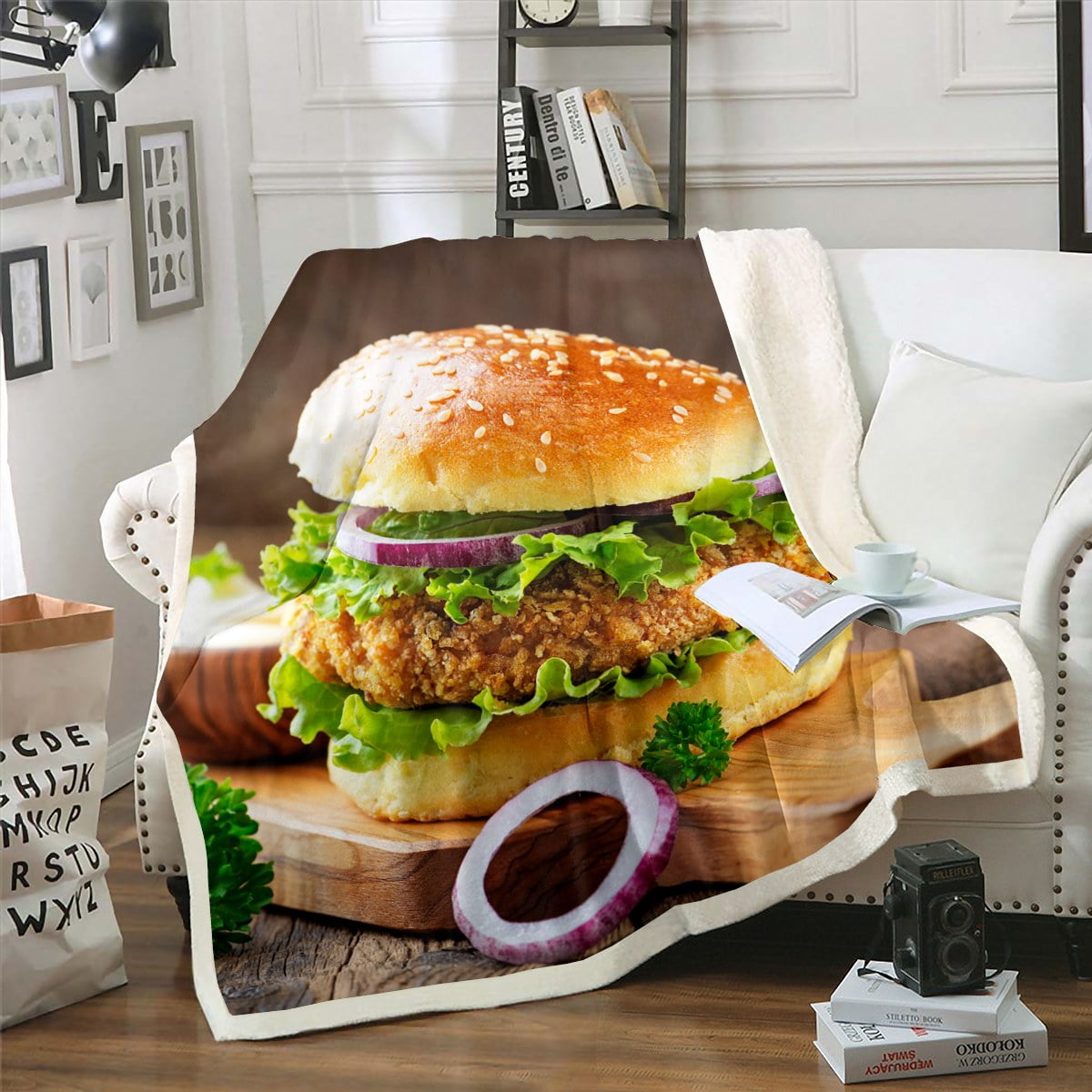 Hamburger Blanket Adults,Chicken Hamburger Blanket Throw Funny Home ...