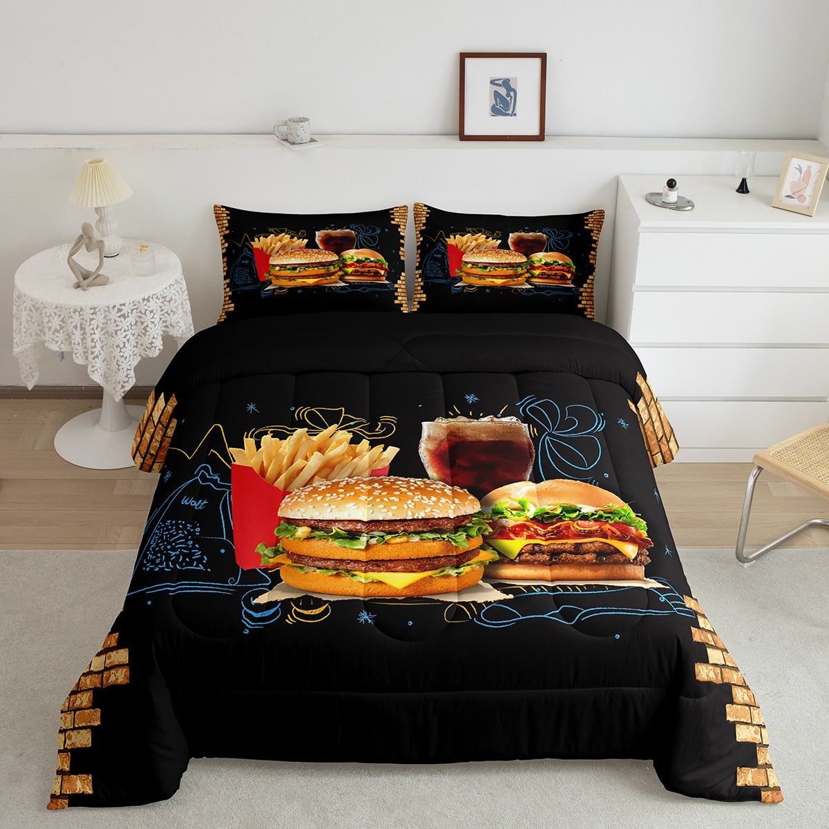 Erosebridal Hamburger Comforter Set King,French Fries Bedding Set Funny ...