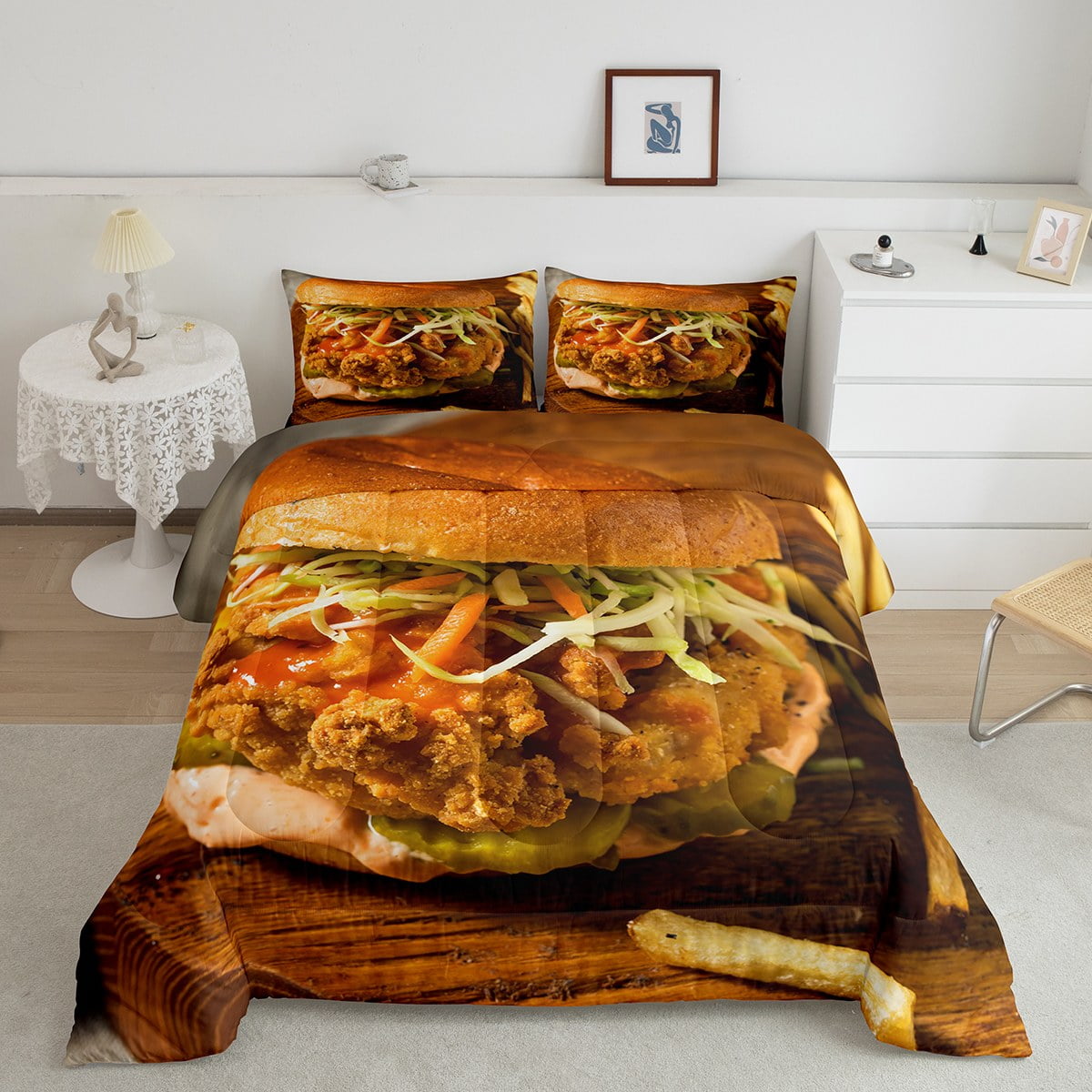 Erosebridal Hamburger Comforter Set Twin,French Fries Bedding Set ...