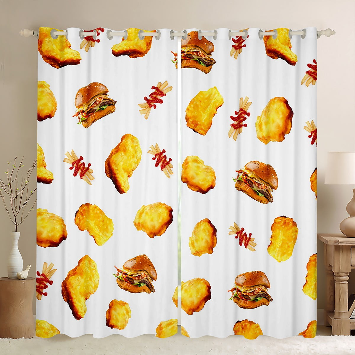 Hamburger Curtains,Fast Food Theme 30%-50% Blackout Curtains 42x90 inch ...
