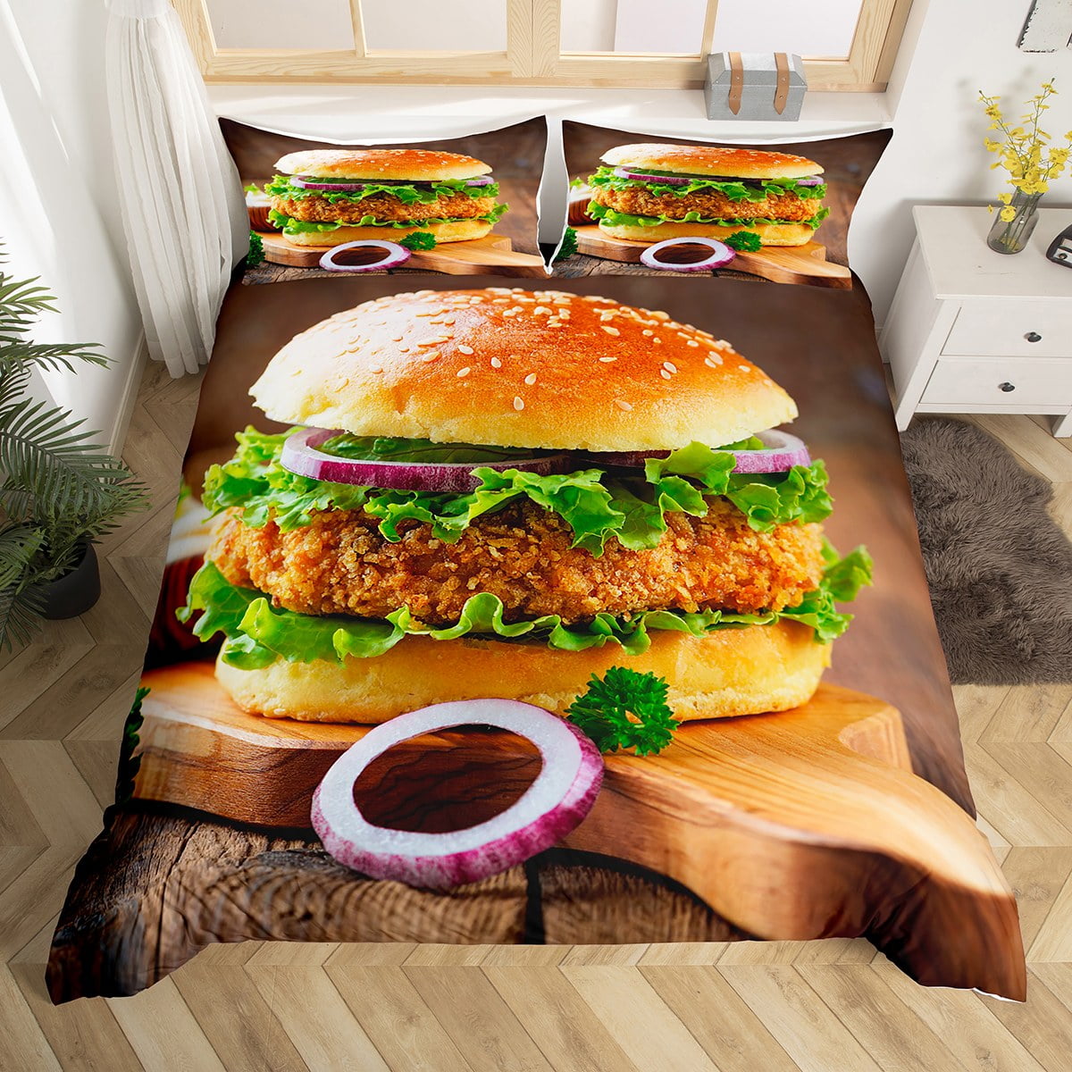 Erosebridal Hamburger Duvet Cover King Adults,Chicken Hamburger Bedding ...