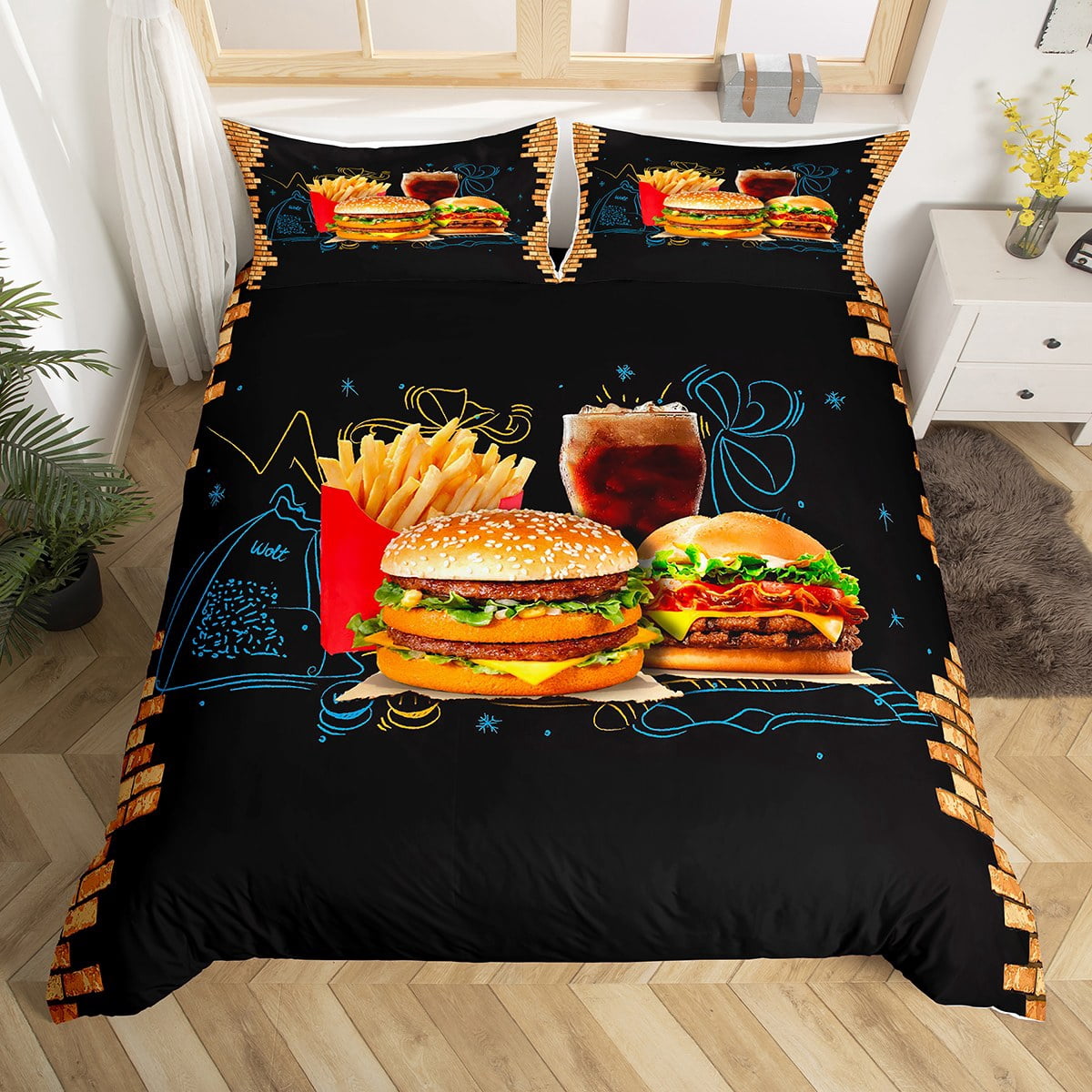 Erosebridal Hamburger Duvet Cover King,French Fries Bedding Set Funny ...