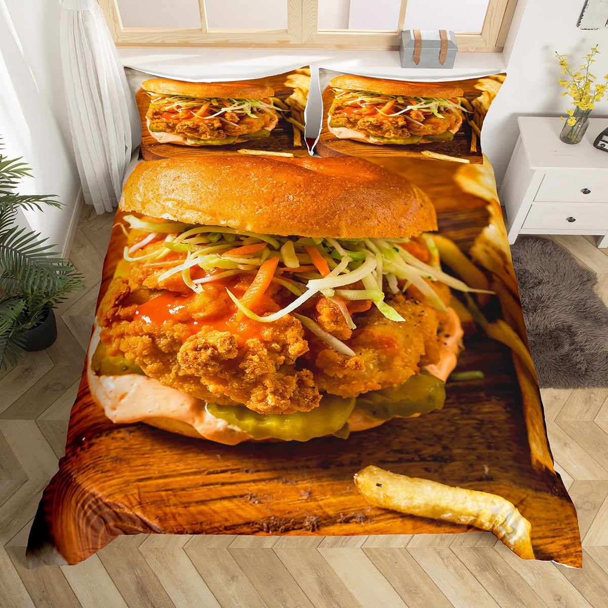 YST Hamburger Duvet Cover Twin for Boys Girls,French Fries Bedding Set ...