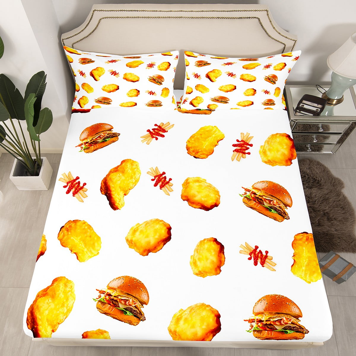 Hamburger Fitted Sheet,Fast Food Theme Bed Sheets Full,Delicious Food ...
