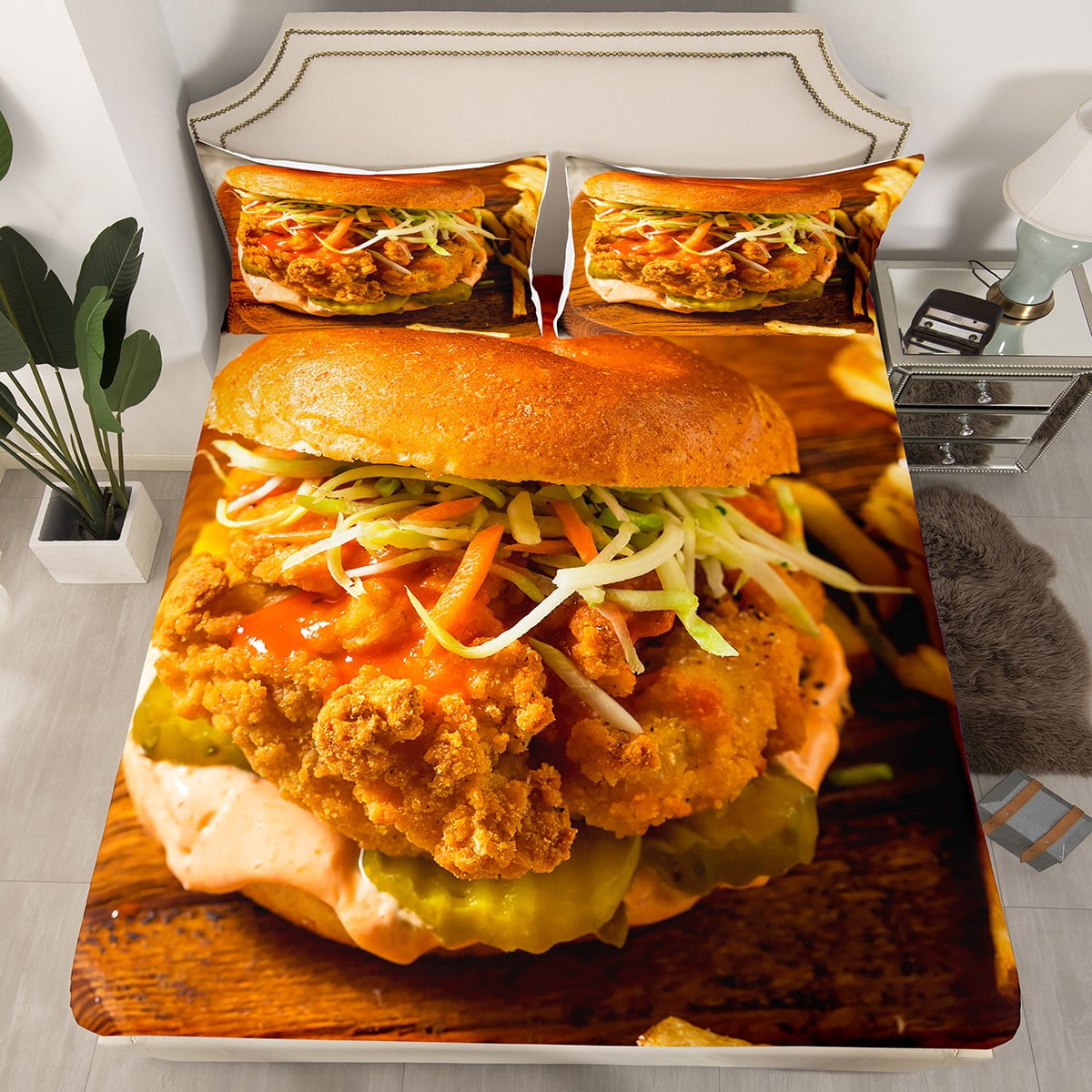 YST Hamburger Fitted Sheet Full for Boys Girls,French Fries Bedding Set ...