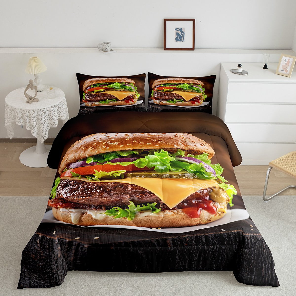 YST Hamburger Twin Comforter Set for Boys Girls Kids Adults,Cheese ...