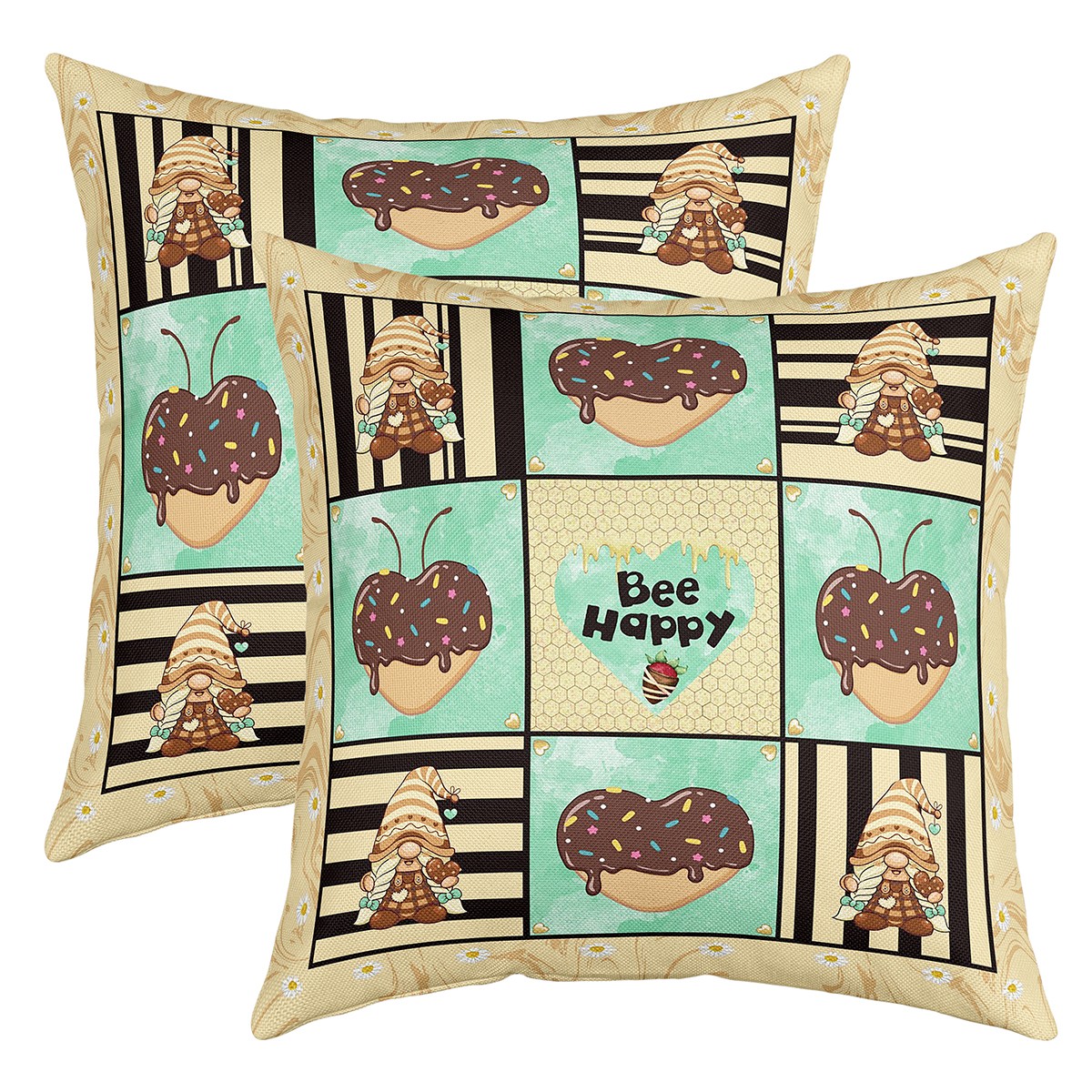 YST Happy Bee Pillow Covers for Kids,Cute Gnomes Cushion Cases 18x18 inch set of 2,Chocolate ...