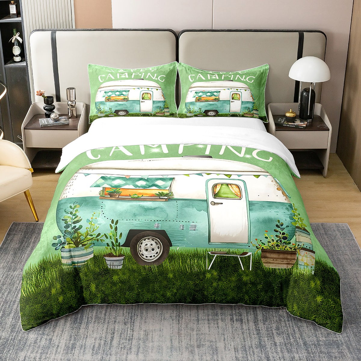 YST Happy Camping 100% Natural Cotton Comforter Cover Queen,Green ...