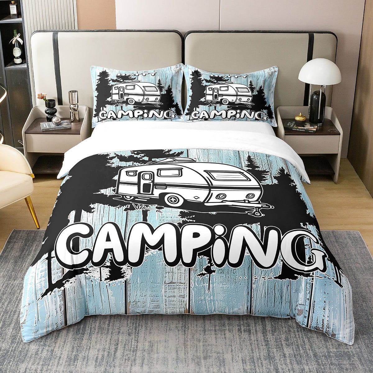 Erosebridal Happy Camping 100% Natural Cotton Duvet Cover Twin,Camp ...