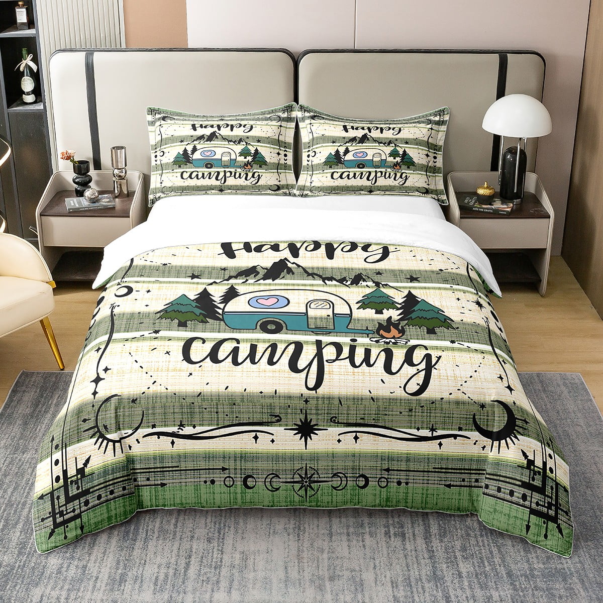 YST Happy Camping 100% Organic Cotton Bedding Set Full Size,Green ...