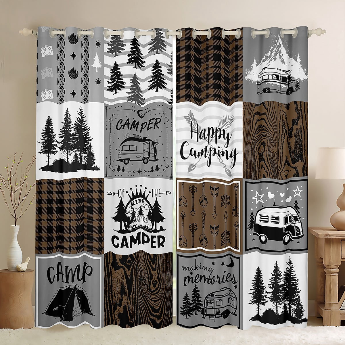 Happy Camping 42"Wx90"L Curtains Drapes,Rv Curtains,Camper Decor Window ...