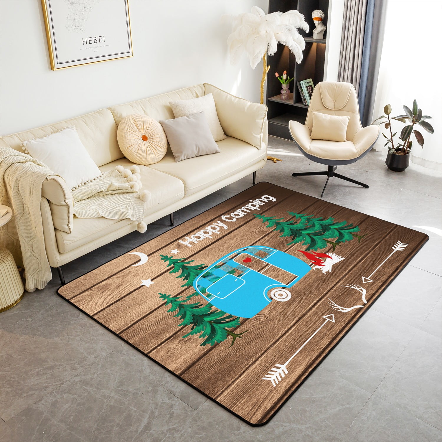 YST Happy Camping Area Rugs 3x5 for Bedside,Blue Camper Car Indoor ...