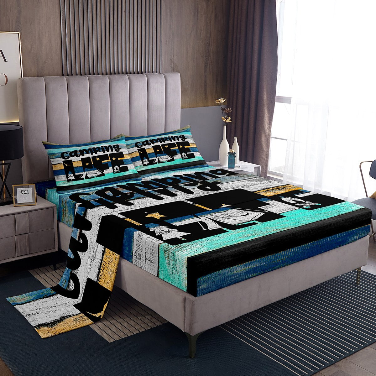 Happy Camping Bed Sheets Set , Camper Accessories Sheet Set Camping ...