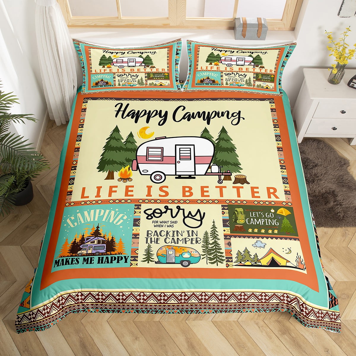 Happy Camping Bedding Set Camping Themed Duvet Cover for Family King ...