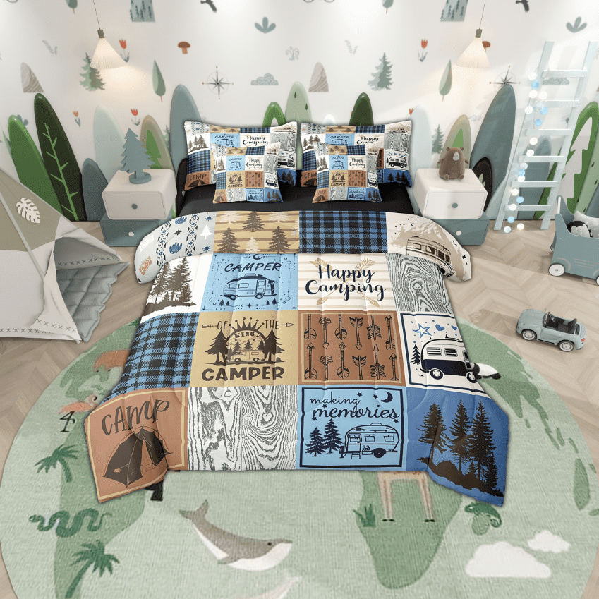 Erosebridal Happy Camping Bedding Set King Rv Camper Comforter Set 7 ...