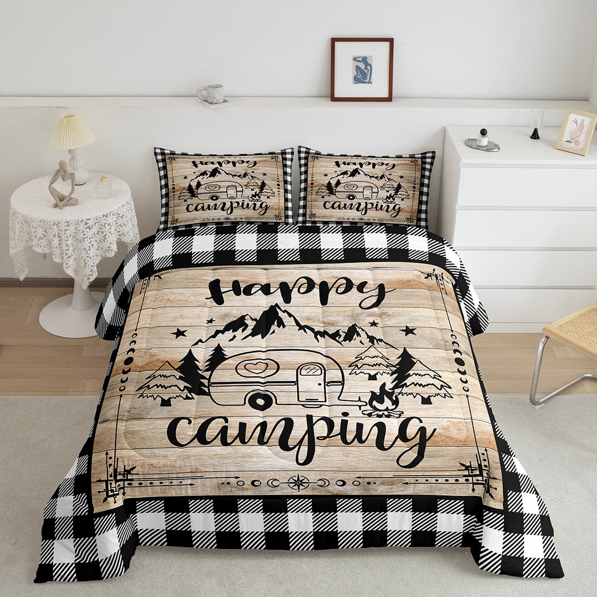YST Happy Camping Bedding Sets King Western Lodge Cabin Comforter Set ...