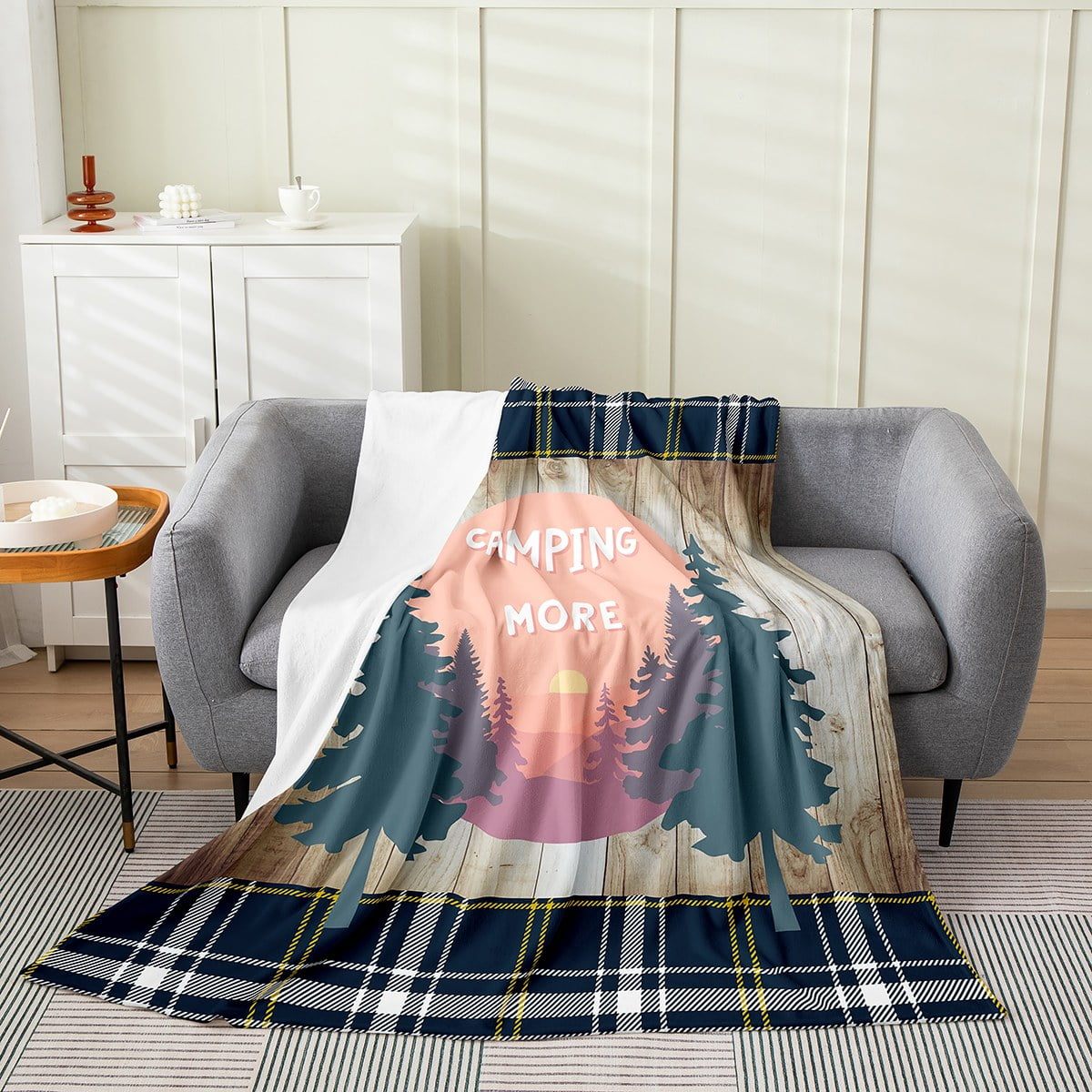 YST Happy Camping Blanket 40x50,Rustic Farmhouse Style Throw Blanket ...