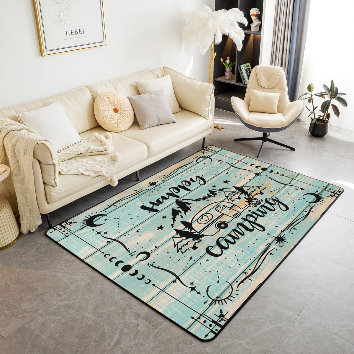 Erosebridal Happy Camping Carpet 3x5,Camper Area Rug,Teal Blue Wooden ...