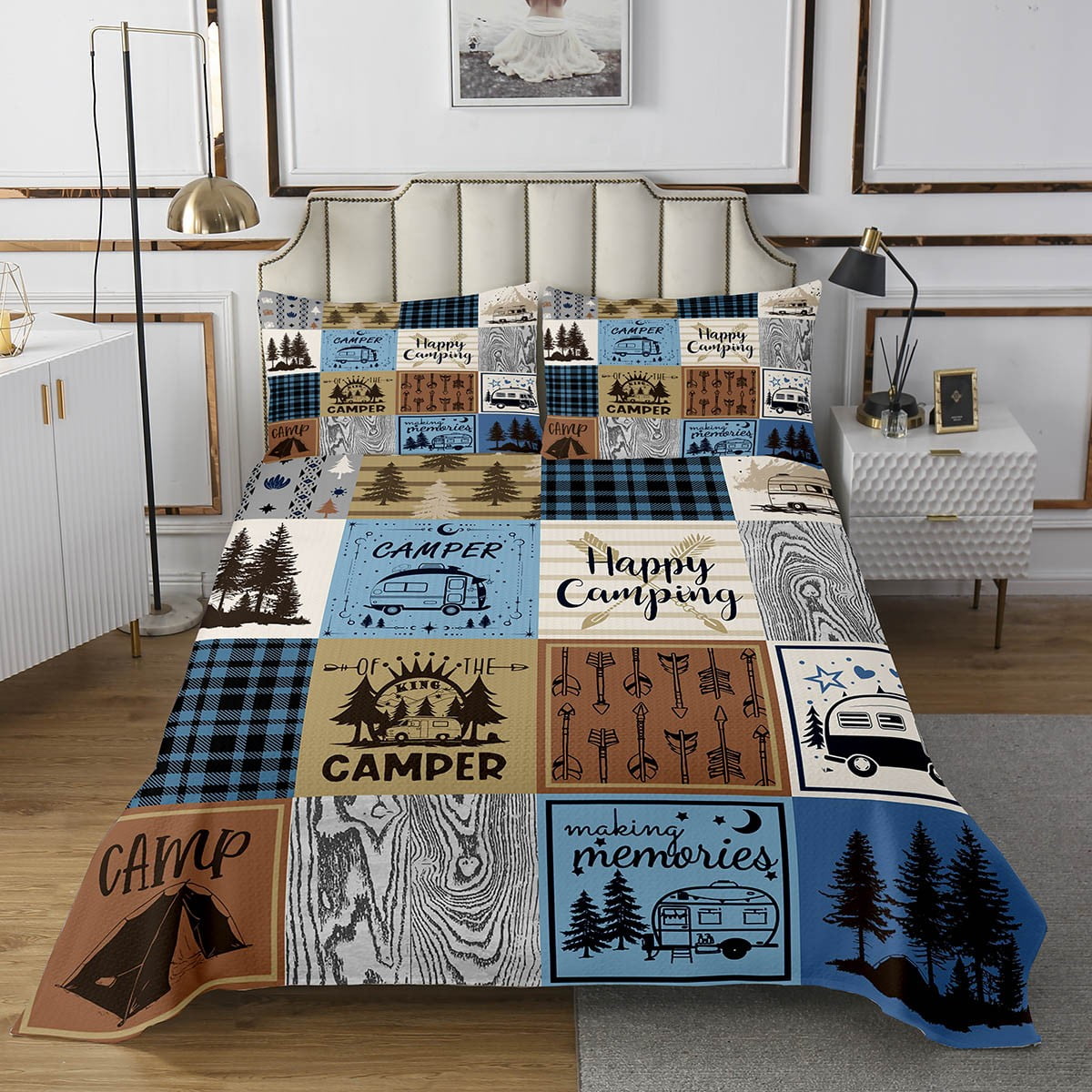 Happy Camping Coverlet Set Queen Rv Camper Quilt Set For Travel ...