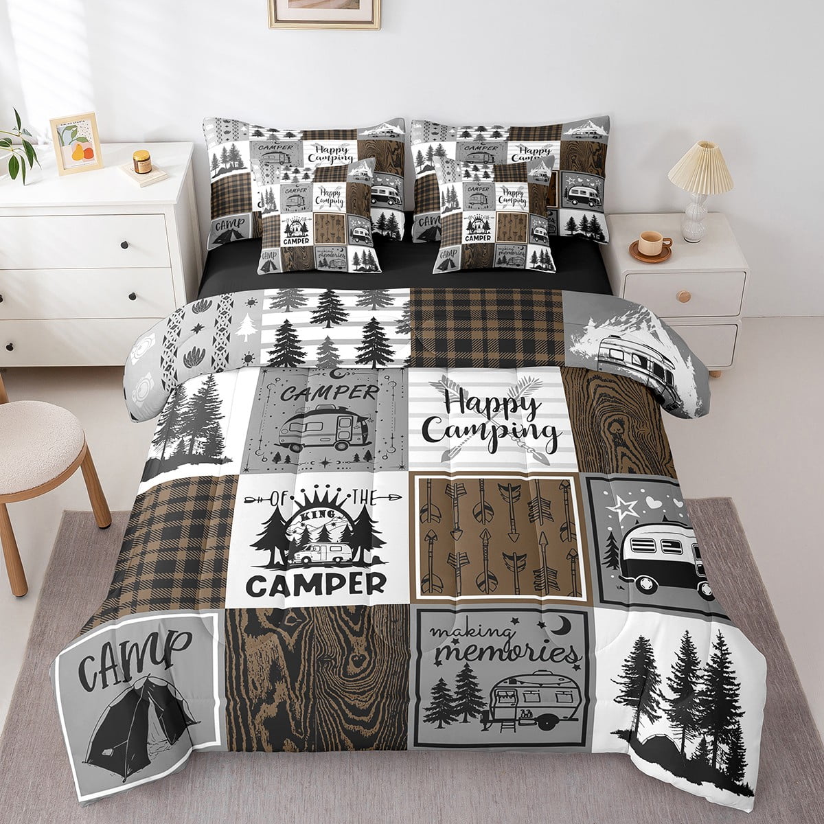 Erosebridal Happy Camping Full Comforter Set 7 Piece,Rv Camper Bed In A ...
