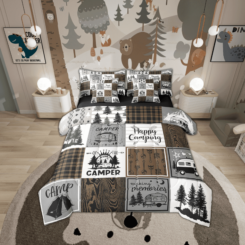 Happy Camping Queen Comforter Set 7 Piece,Rv Camper Bed In A Bag Adults ...