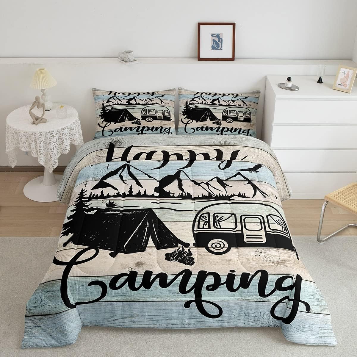 YST Happy Camping Queen Comforter Set Camper Bedding Comforters & Sets ...