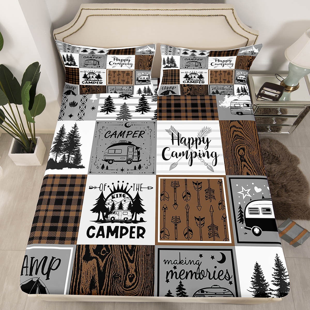 Happy Camping Twin Bed Sheets,Rv Camper Bedding Set Adults Men,Camper ...