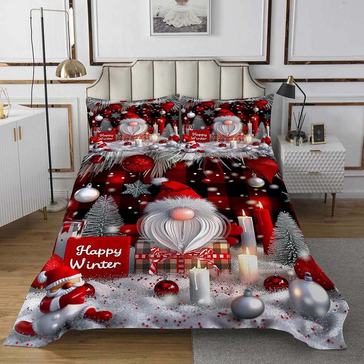 YST Happy Christmas Queen Size Coverlet Set, Xmas Gnome Santa Claus ...