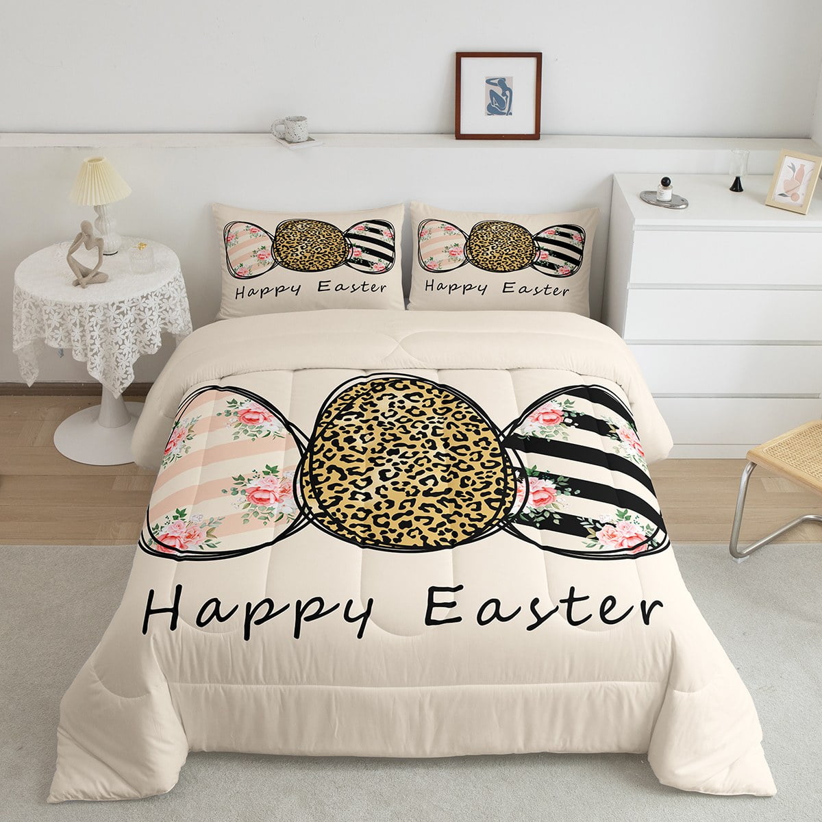 YST Happy Easter Comforter Set For Boys, Easter Eggs Bedding Set Pink ...