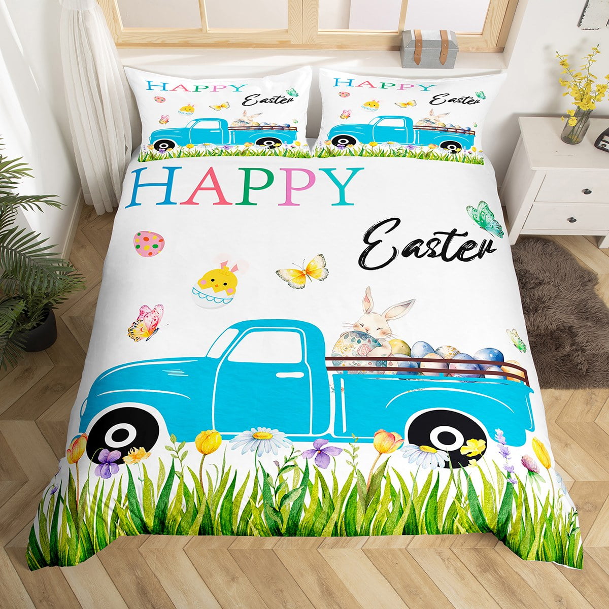 YST Happy Easter Duvet Cover,Kawaii Easter Bunny Comforter Cover Queen ...