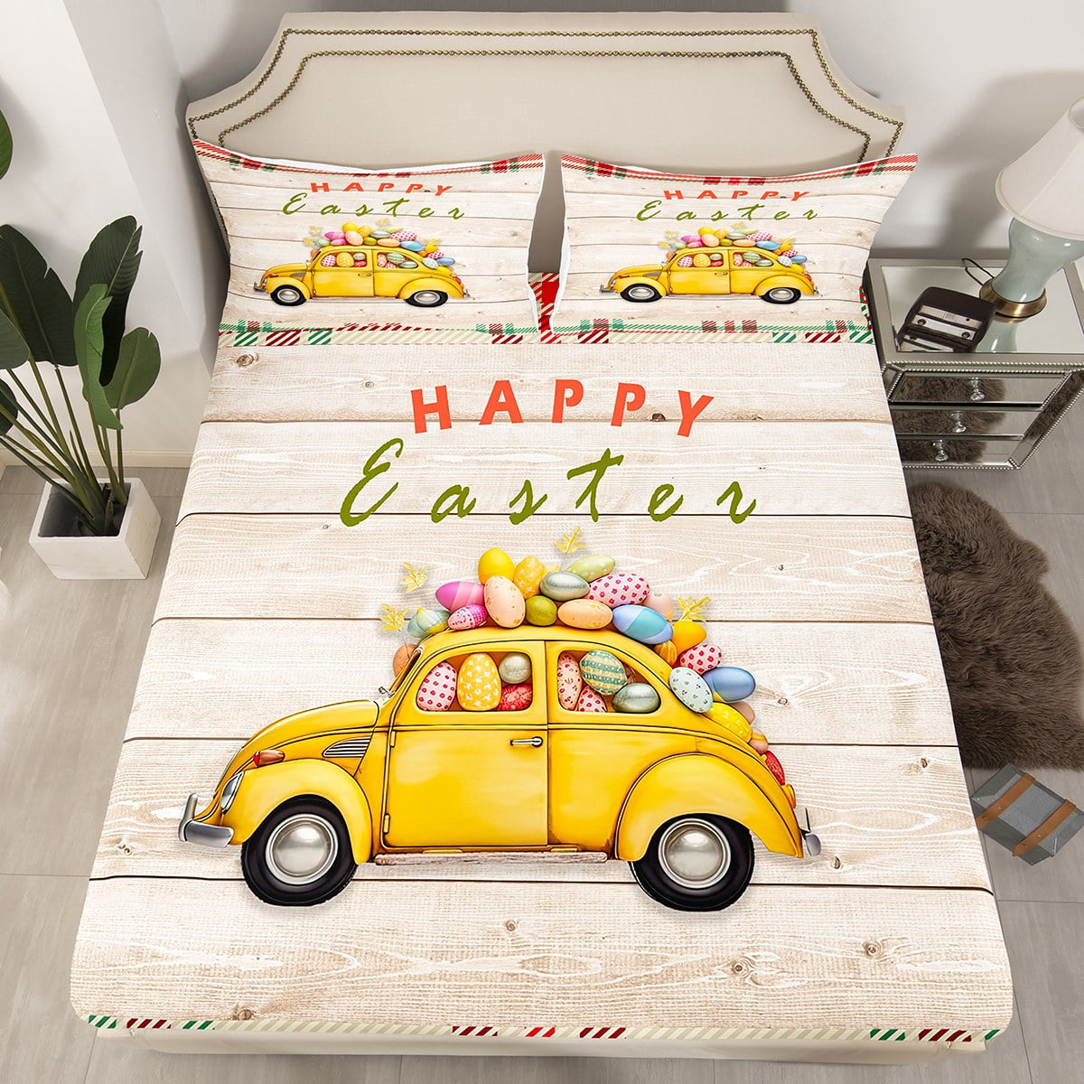 YST Happy Easter Fitted Sheet Full Size Easter Eggs Decor Bed Sheets 3 ...