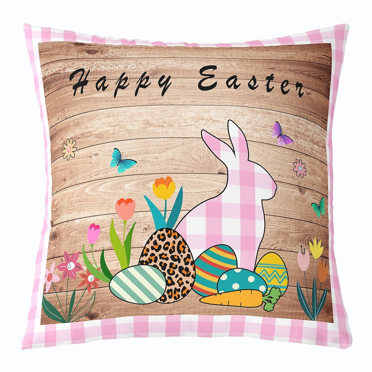 Happy Easter Pillow Cover 16x16 Inch,Easter Bunny Cushion Cover,Rustic ...